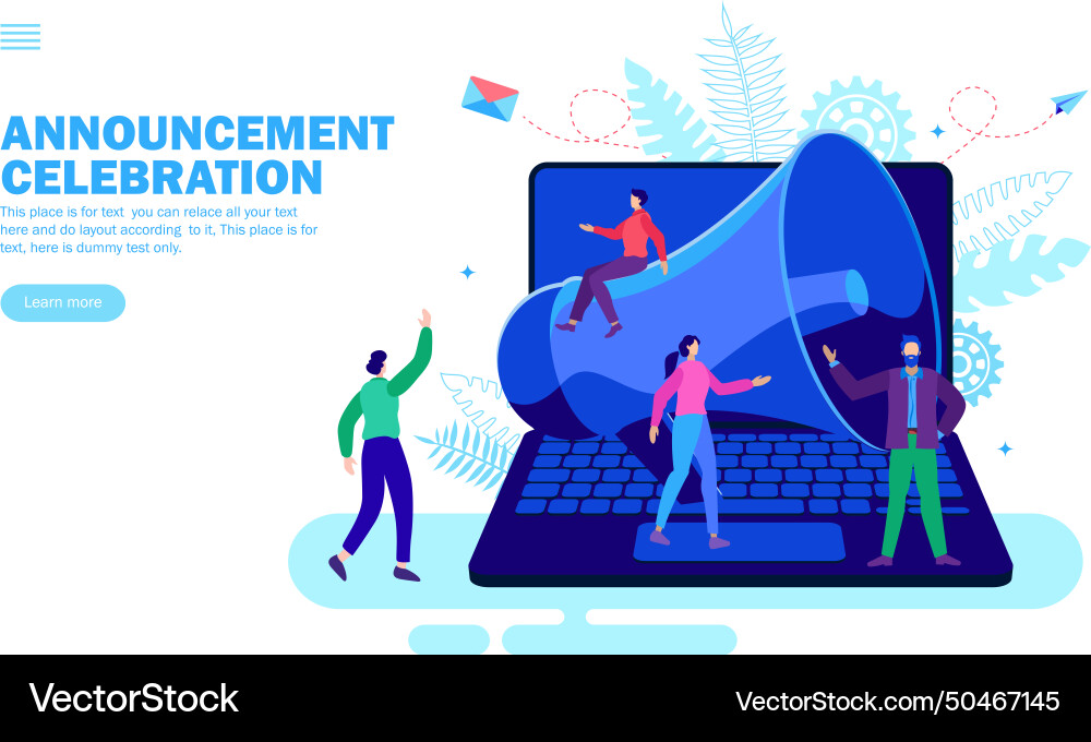 Announcement with loudspeaker and happy team Vector Image