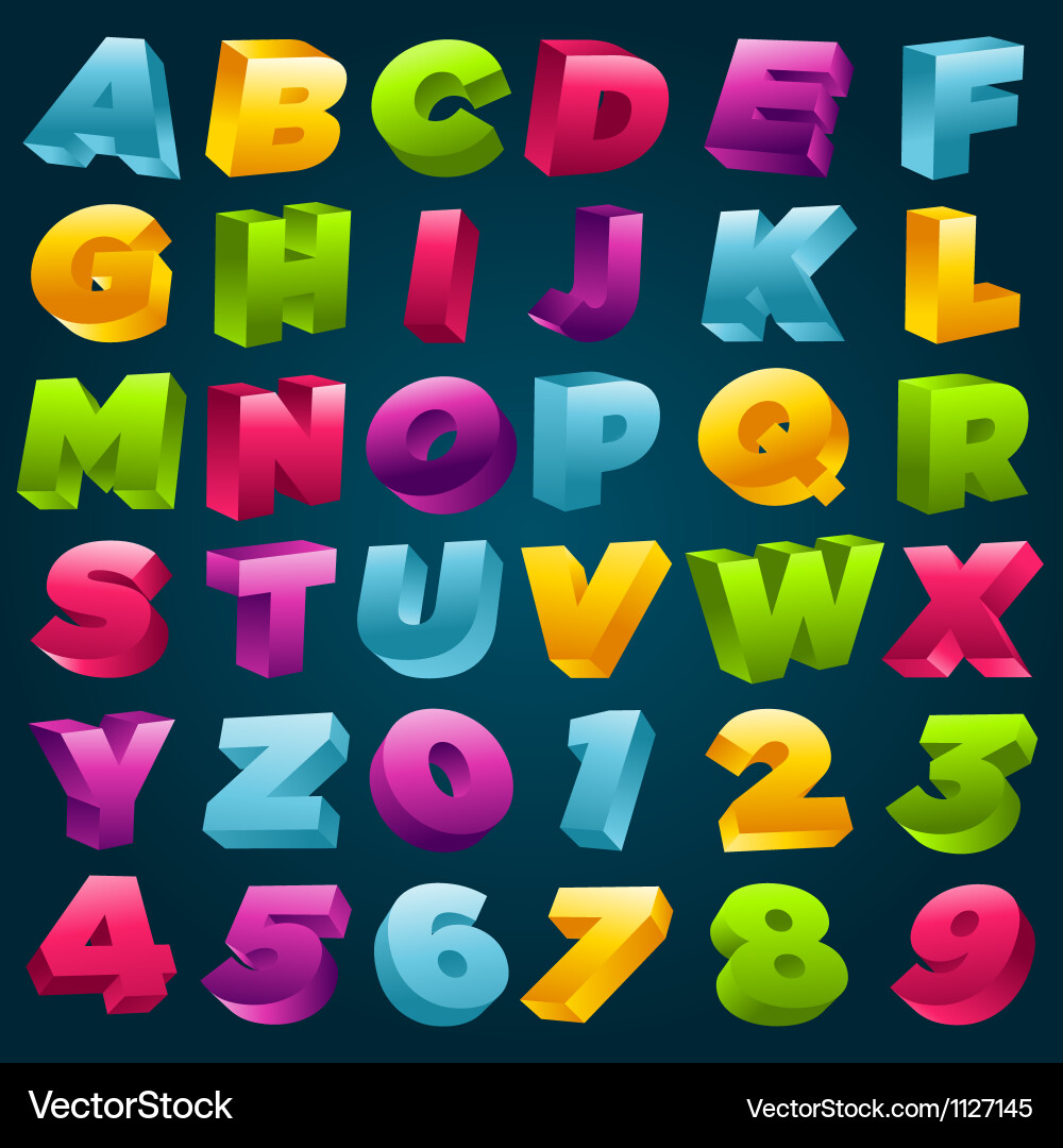 Colorful 3d alphabet and numbers Royalty Free Vector Image