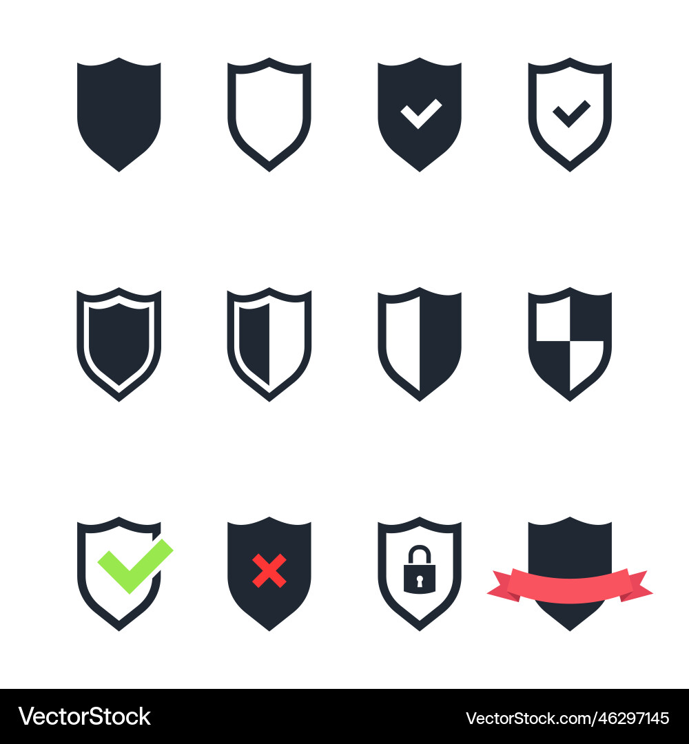 Shield icon set on white background Royalty Free Vector