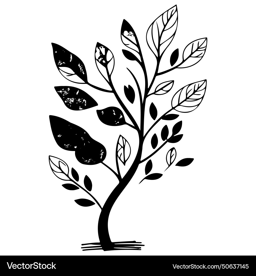 Tree half spring autumn floral sketch hand draw Vector Image