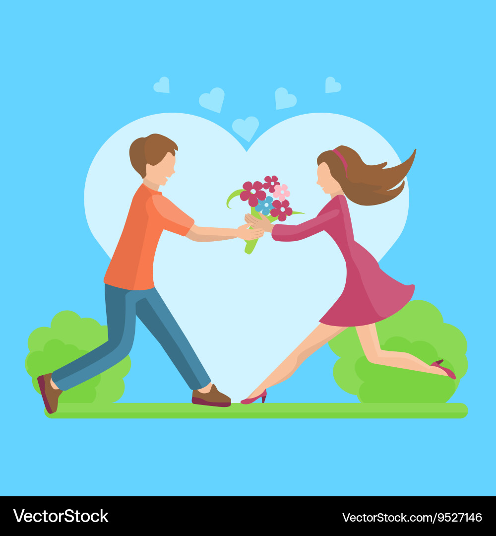 Affection young couple flat style Royalty Free Vector Image