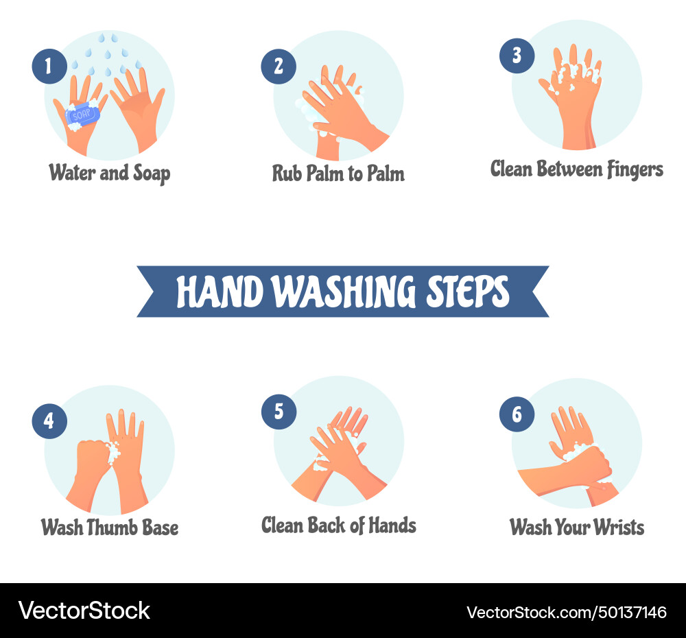 Hand washing steps instructions for hygiene Vector Image