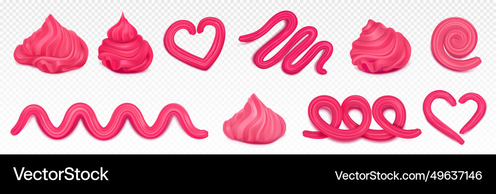 Pink whipped cream design elements for pastry Vector Image