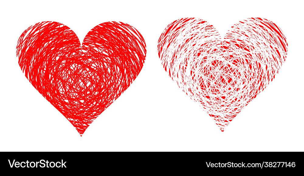 Scribble hearts set pen hand drawn heart sketch Vector Image