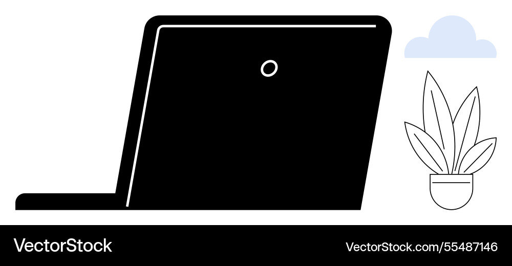 Simple workspace with laptop potted plant Vector Image