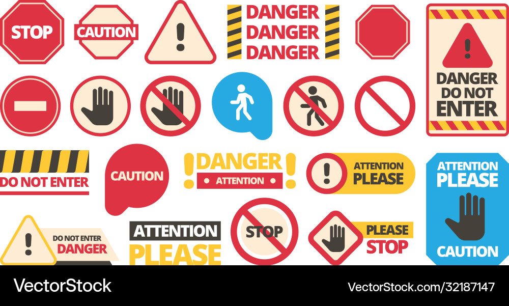 Attention boards admittance symbols stop hand red Vector Image