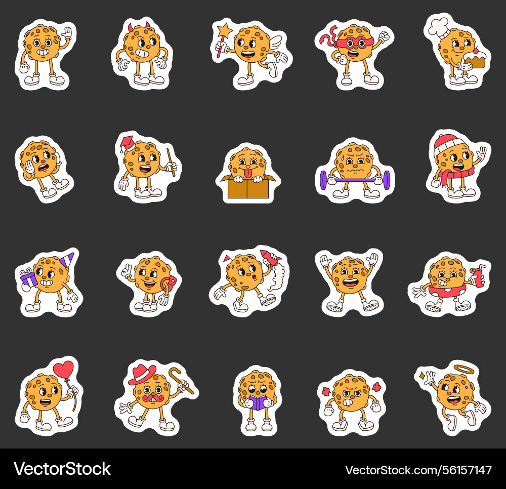 Groovy retro moon characters in cartoon outline Vector Image