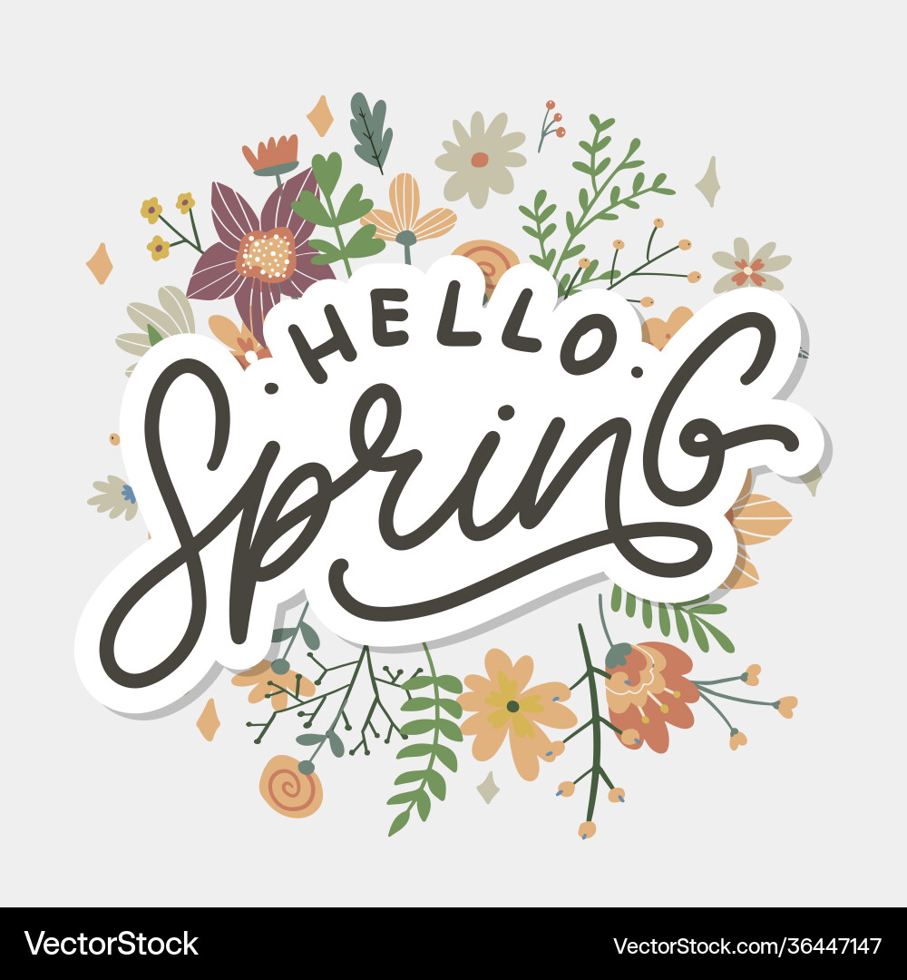 Hello spring flowers text background frame Vector Image