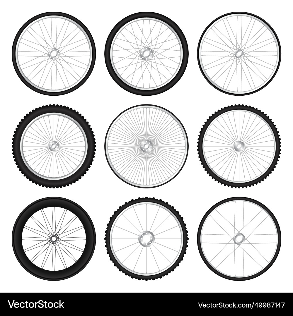 Realistic 3d bicycle wheels bike rubber tyres Vector Image