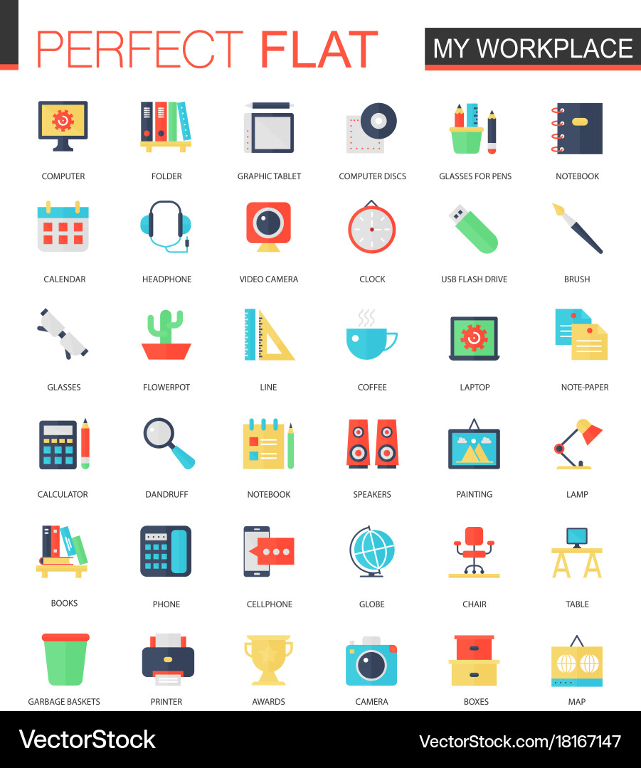 Set of flat my workspace icons Royalty Free Vector Image
