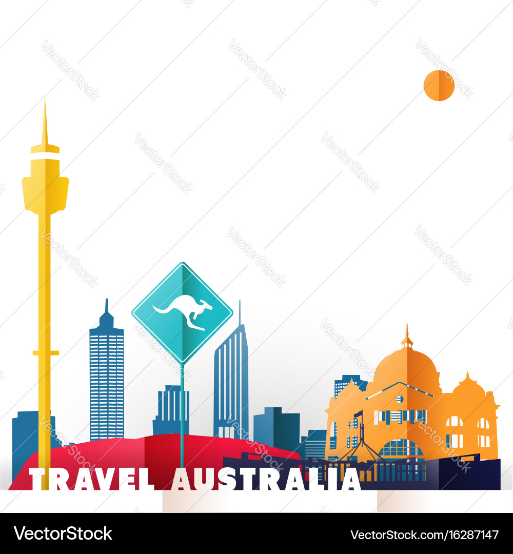Travel australia paper cut world monuments Vector Image