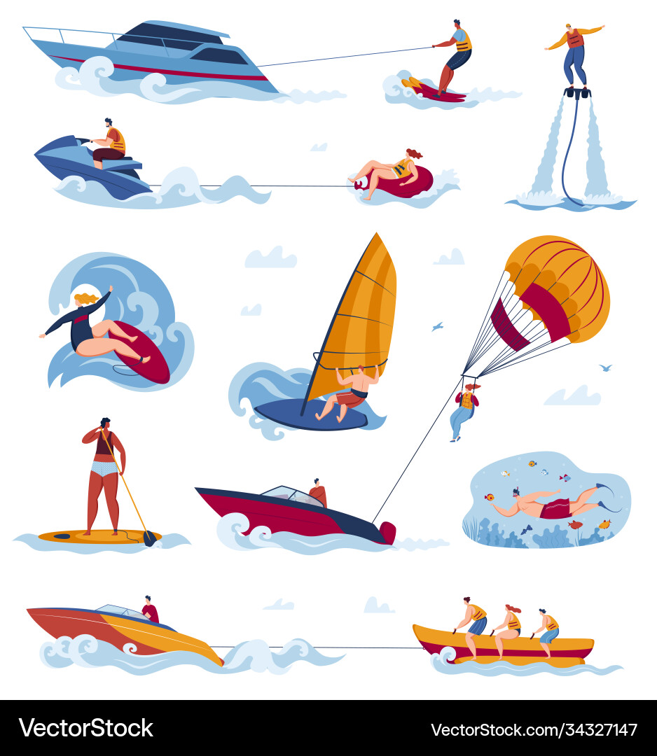 Water sports activity set Royalty Free Vector Image