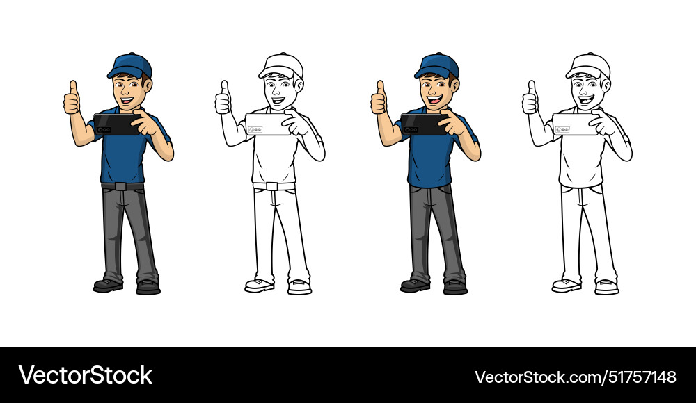 Boy character taking selfie cartoon Royalty Free Vector