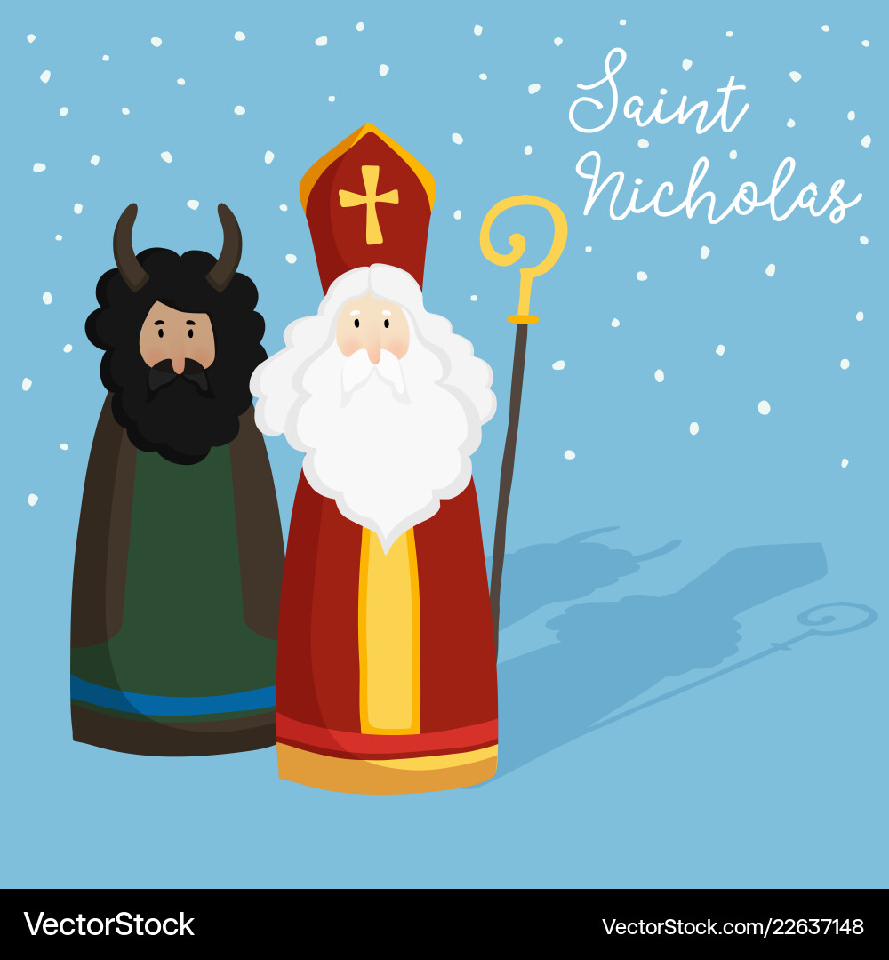 Cute st nicholas with devil text and falling Vector Image