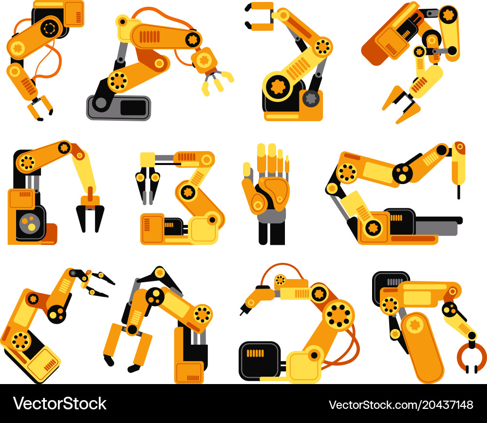 Factory robot arms manufacturing industrial Vector Image