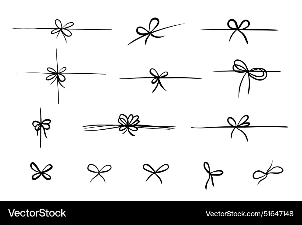 Gift bow icons set ribbon with knot line Vector Image