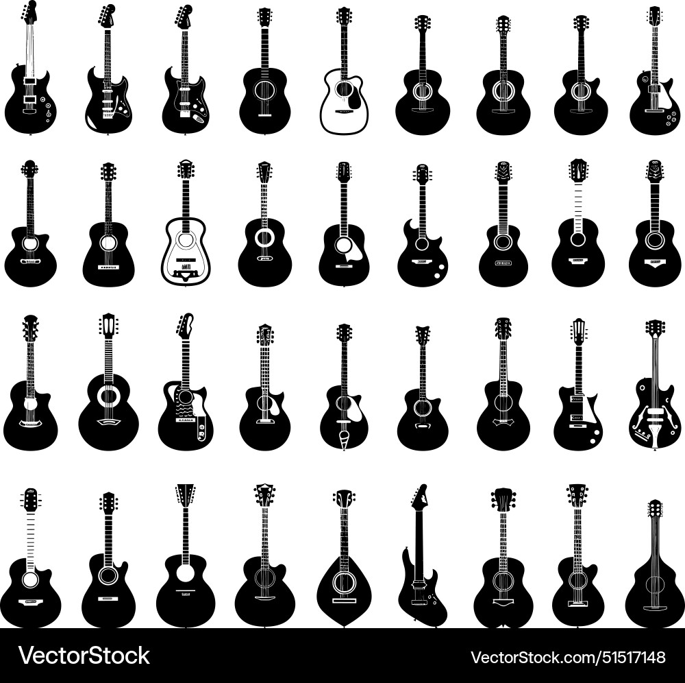 Guitars black big bundle musical string Royalty Free Vector