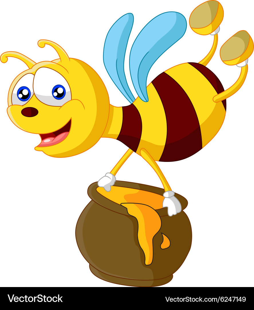 Bee cartoon holding honey bucket Royalty Free Vector Image