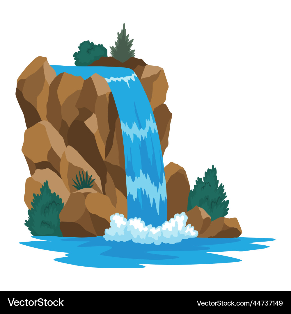 Cartoon river waterfall landscape with mountains Vector Image