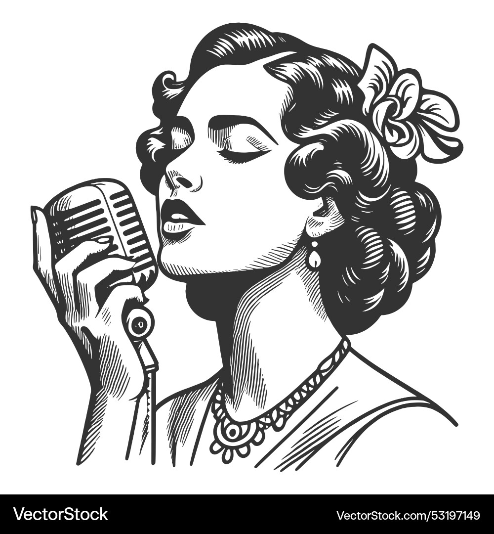 Fado singer lady engraving Royalty Free Vector Image