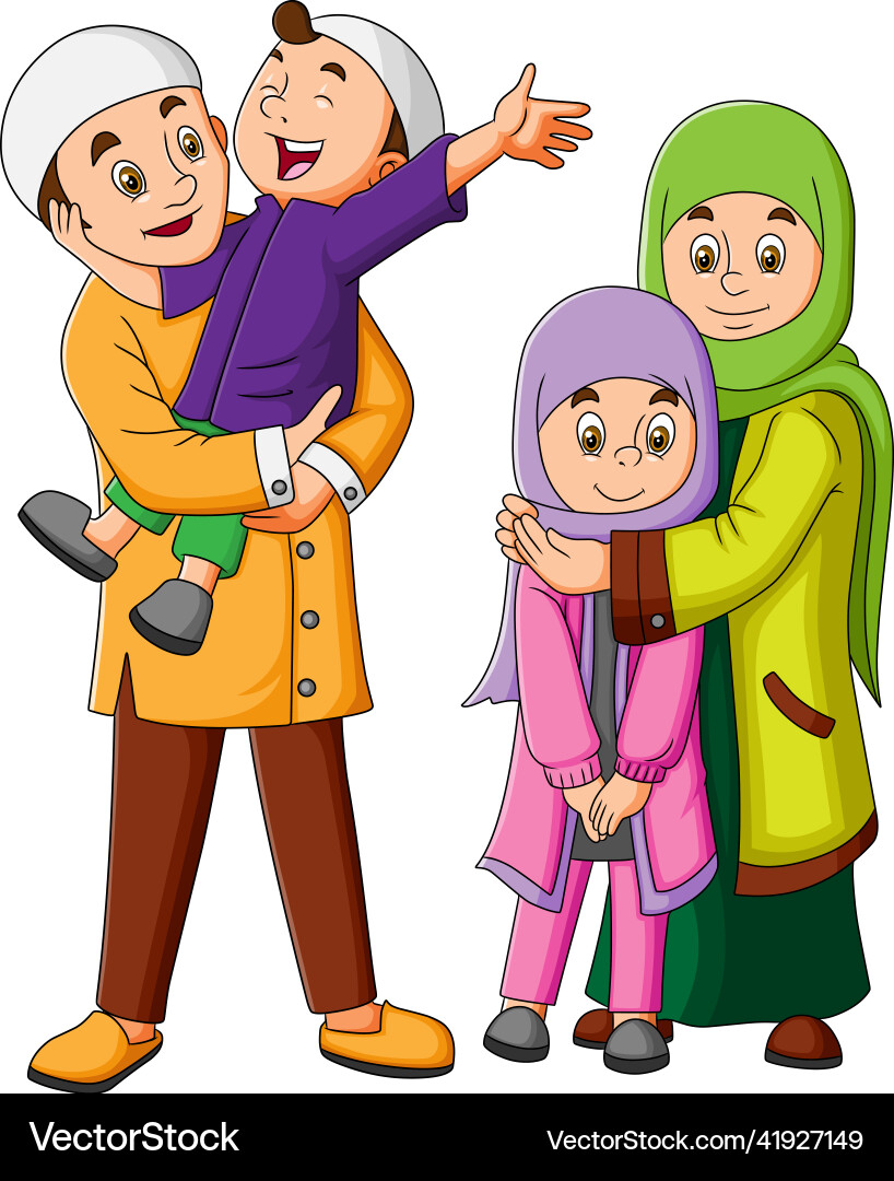 Happy family is celebrating the eid mubarak Vector Image