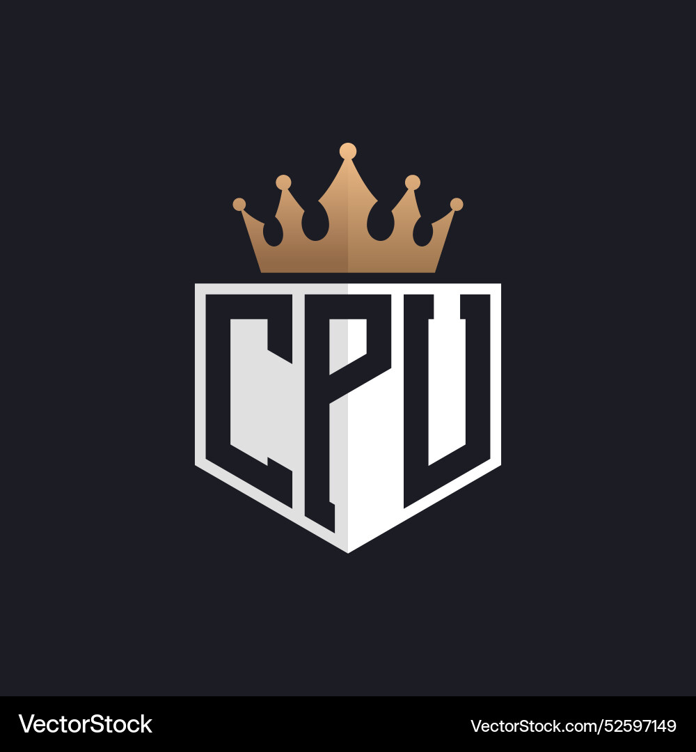 Luxury cpu logo with crown elegant initials Vector Image