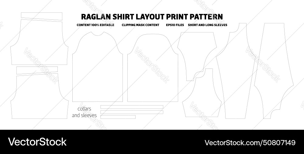 Raglan shirt uniform layout print pattern Vector Image