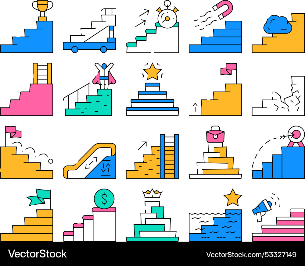 Stair and achievement collection icons set Vector Image