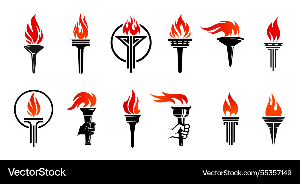 Torch flame icons victory and freedom fire Vector Image
