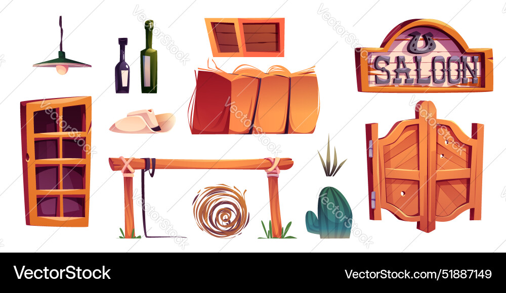 Western saloon elements set Royalty Free Vector Image