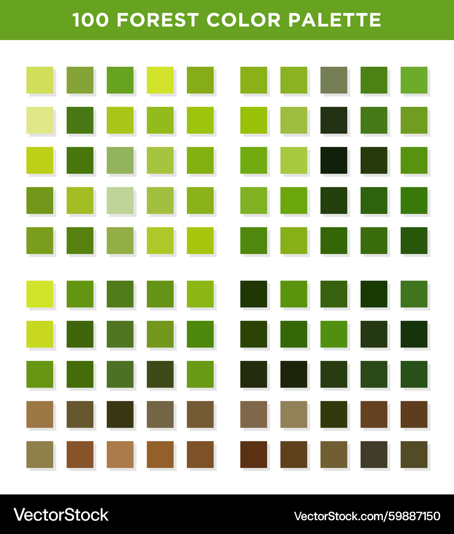 100 Forest Green Color Palette Royalty Free Vector Image