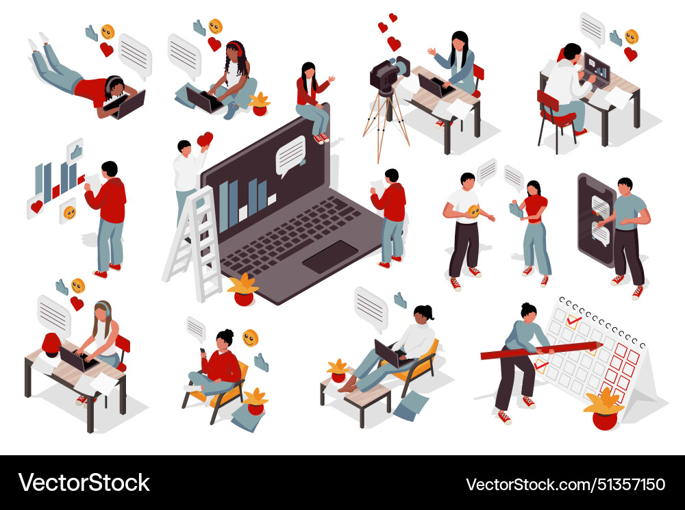 Business 3d isometric mega set collection flat Vector Image