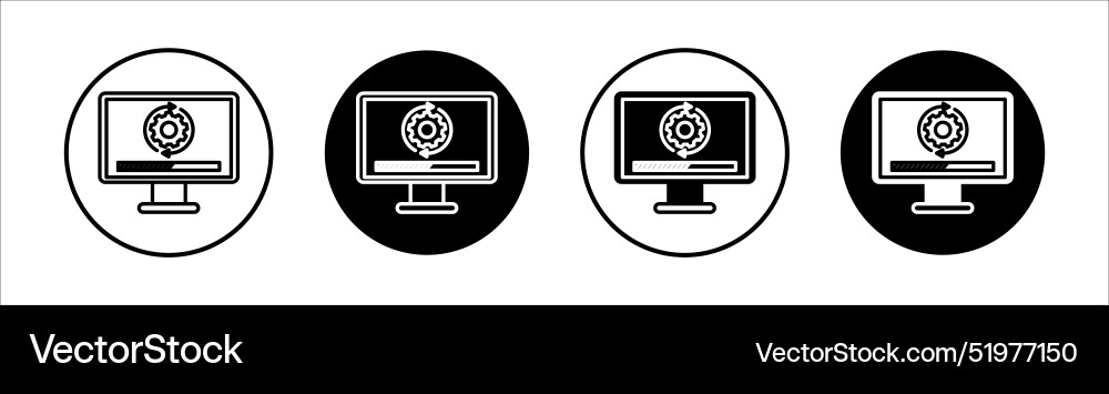 Computer system update flat line icon set Vector Image