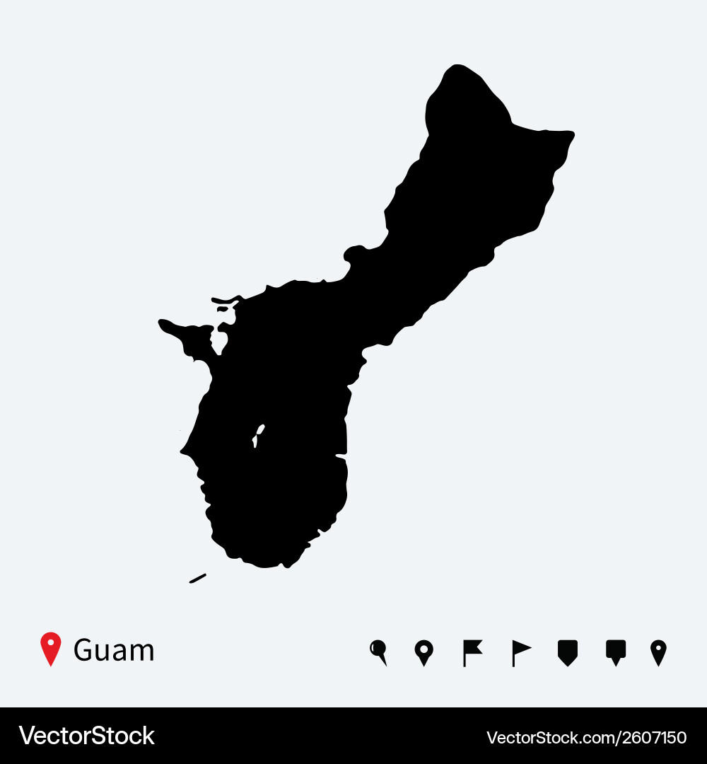 Detaillierte Guam Karte mit Standort Pins Vektorbild