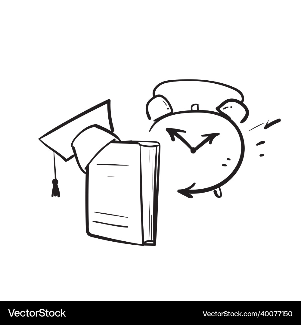 Hand drawn doodle book and clock time symbol Vector Image