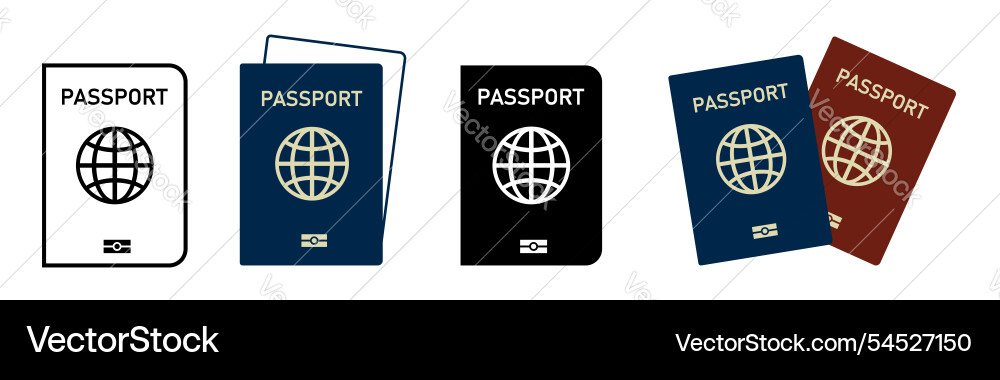 Passport icon set isolated on white background Vector Image
