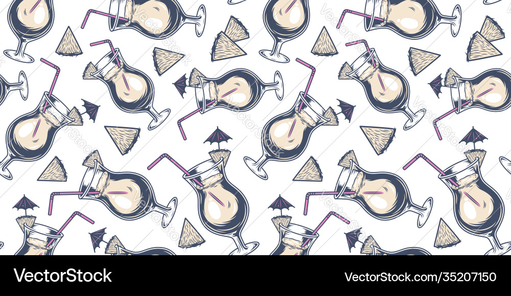 Pattern wallpaper cocktail pina colada bar Vector Image
