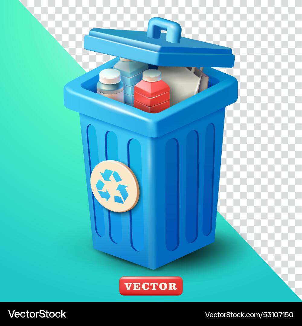 Trash can containing plastic recycling bottles 3d Vector Image