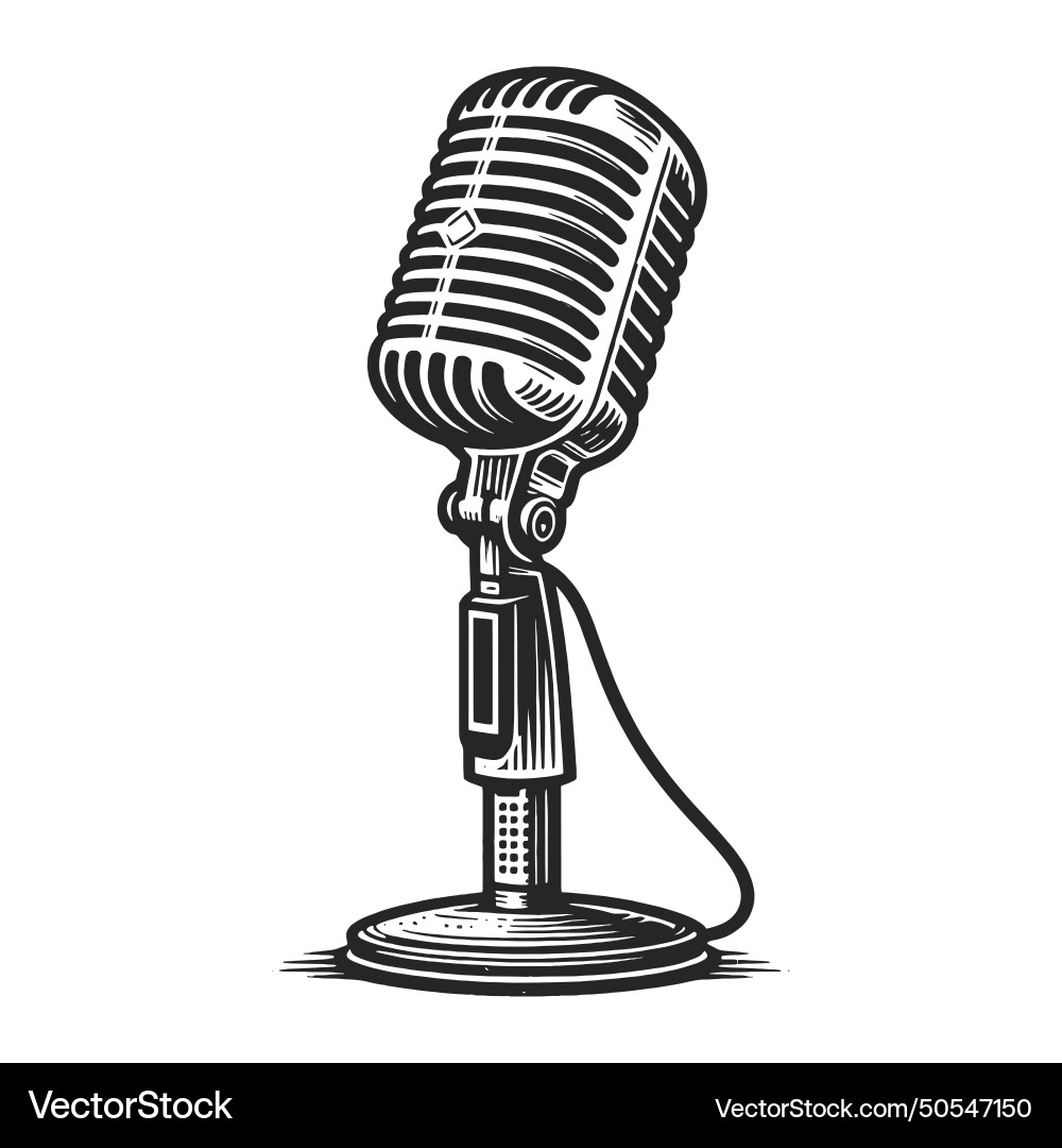 Vintage microphone sketch Royalty Free Vector Image
