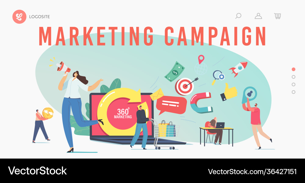 360 degree marketing landing page template tiny Vector Image