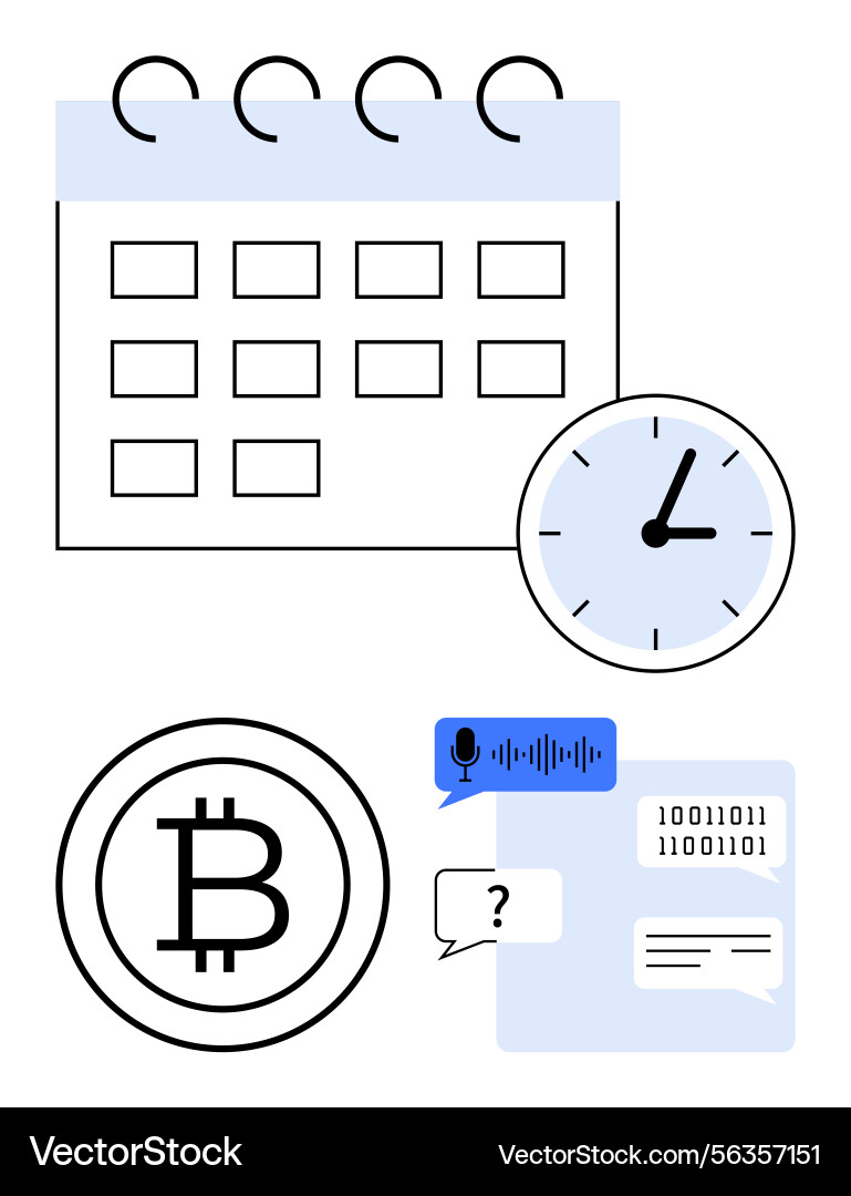 Calendar clock bitcoin and digital Royalty Free Vector Image