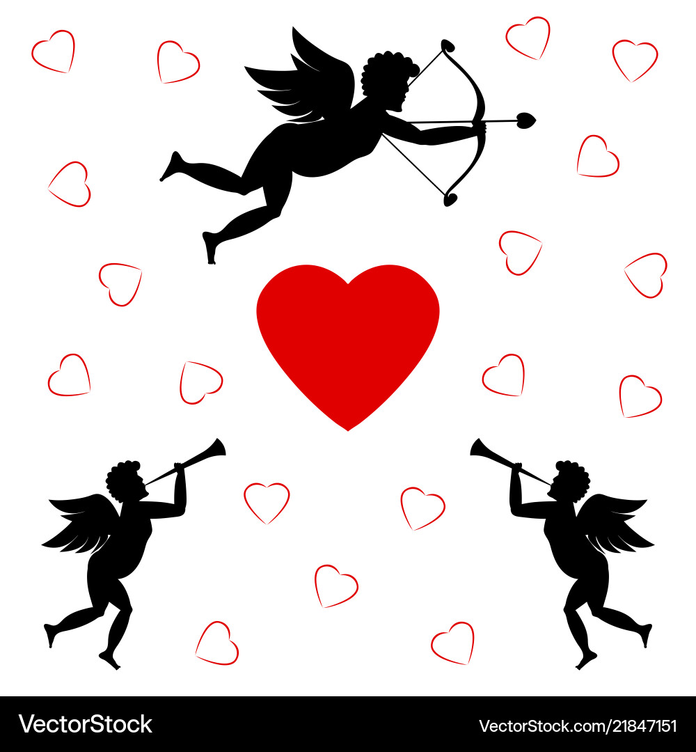 Cupids and red heart Royalty Free Vector Image