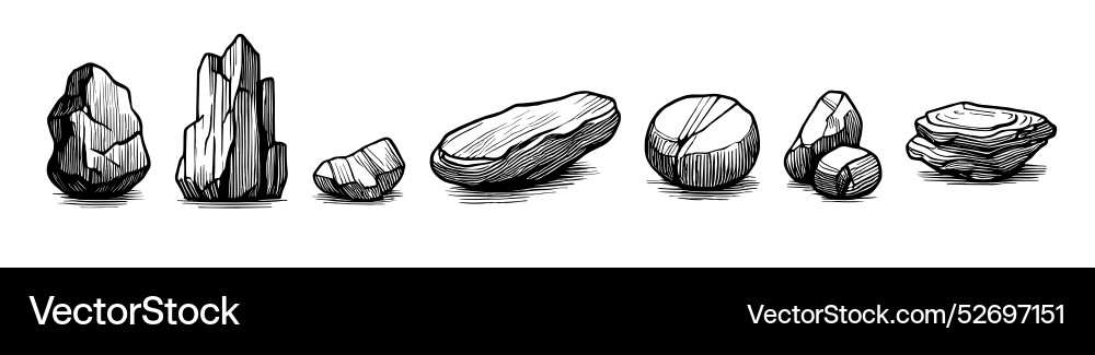 Rock pebble stone line engraving outline Vector Image
