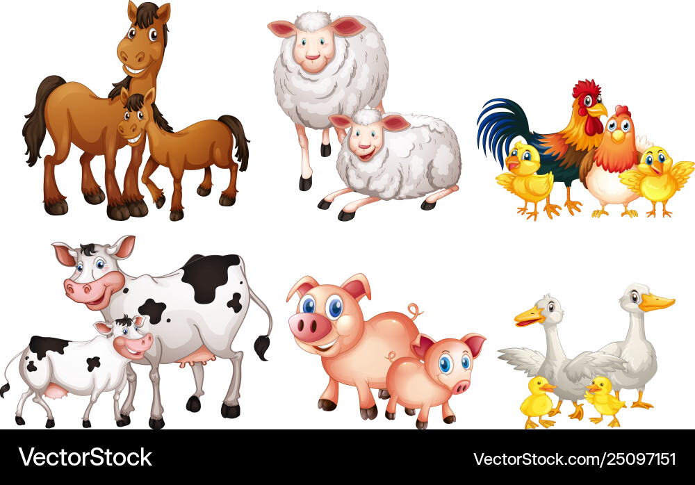 Set farm animal Royalty Free Vector Image - VectorStock