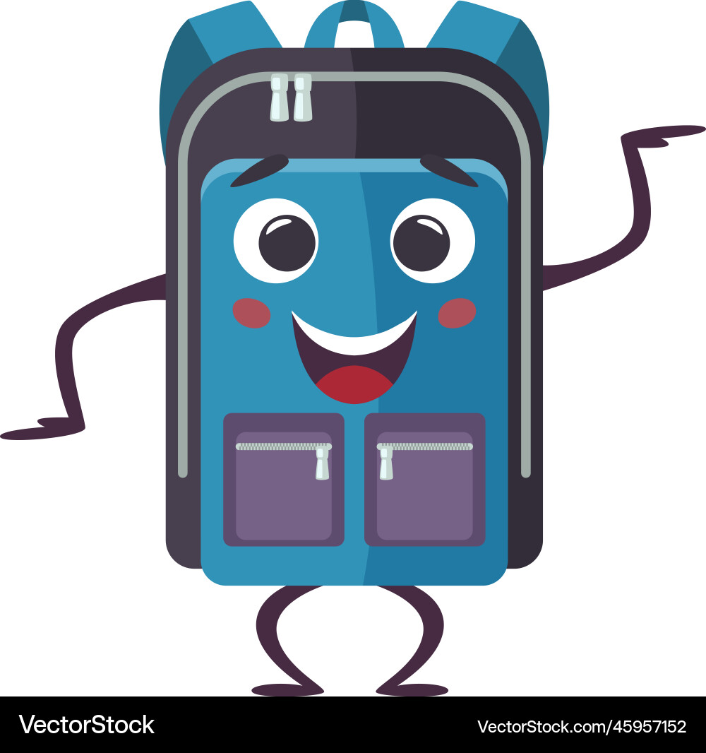 Backpack cartoon character funny smiling school Vector Image