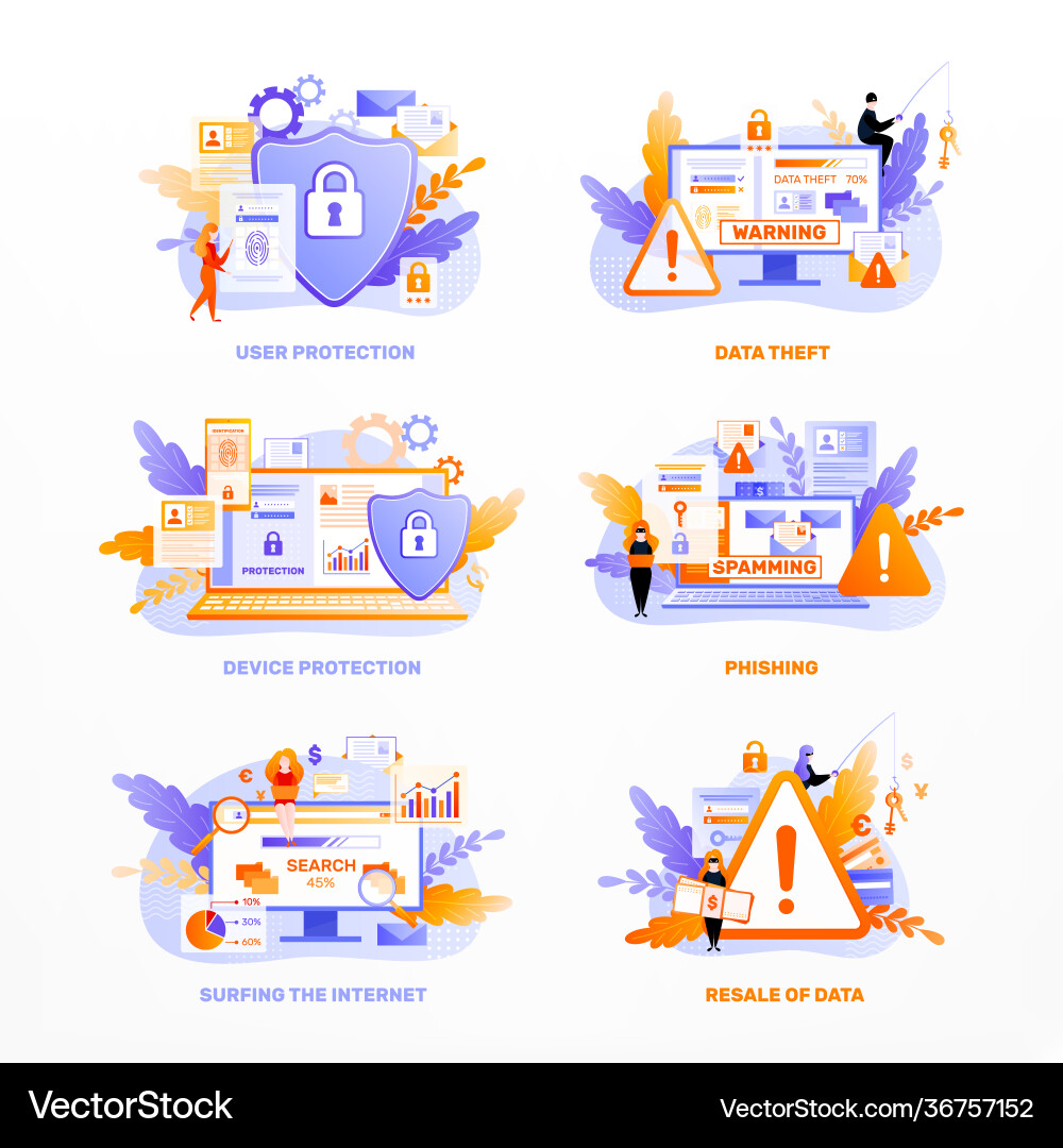 Data privacy icons compositions Royalty Free Vector Image