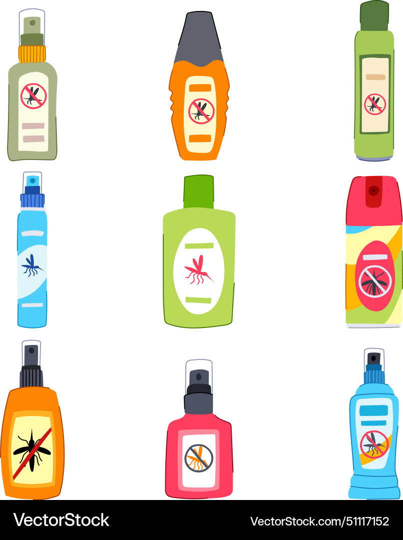 Insect repellent set cartoon Royalty Free Vector Image