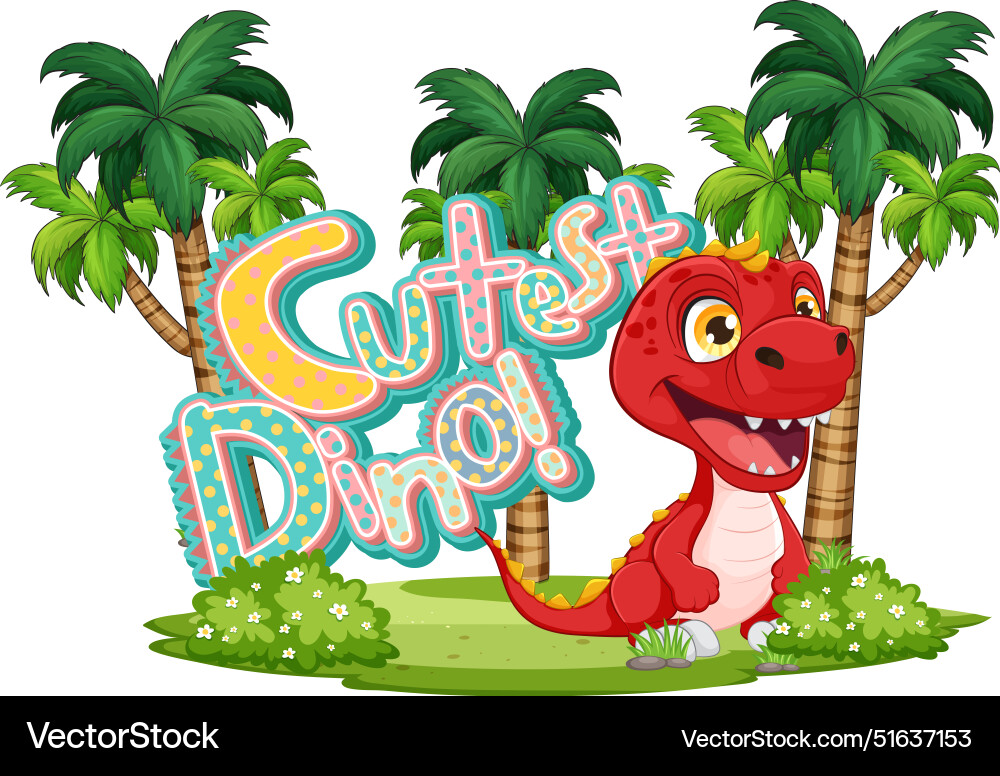 Adorable red dinosaur in a tropical setting Vector Image