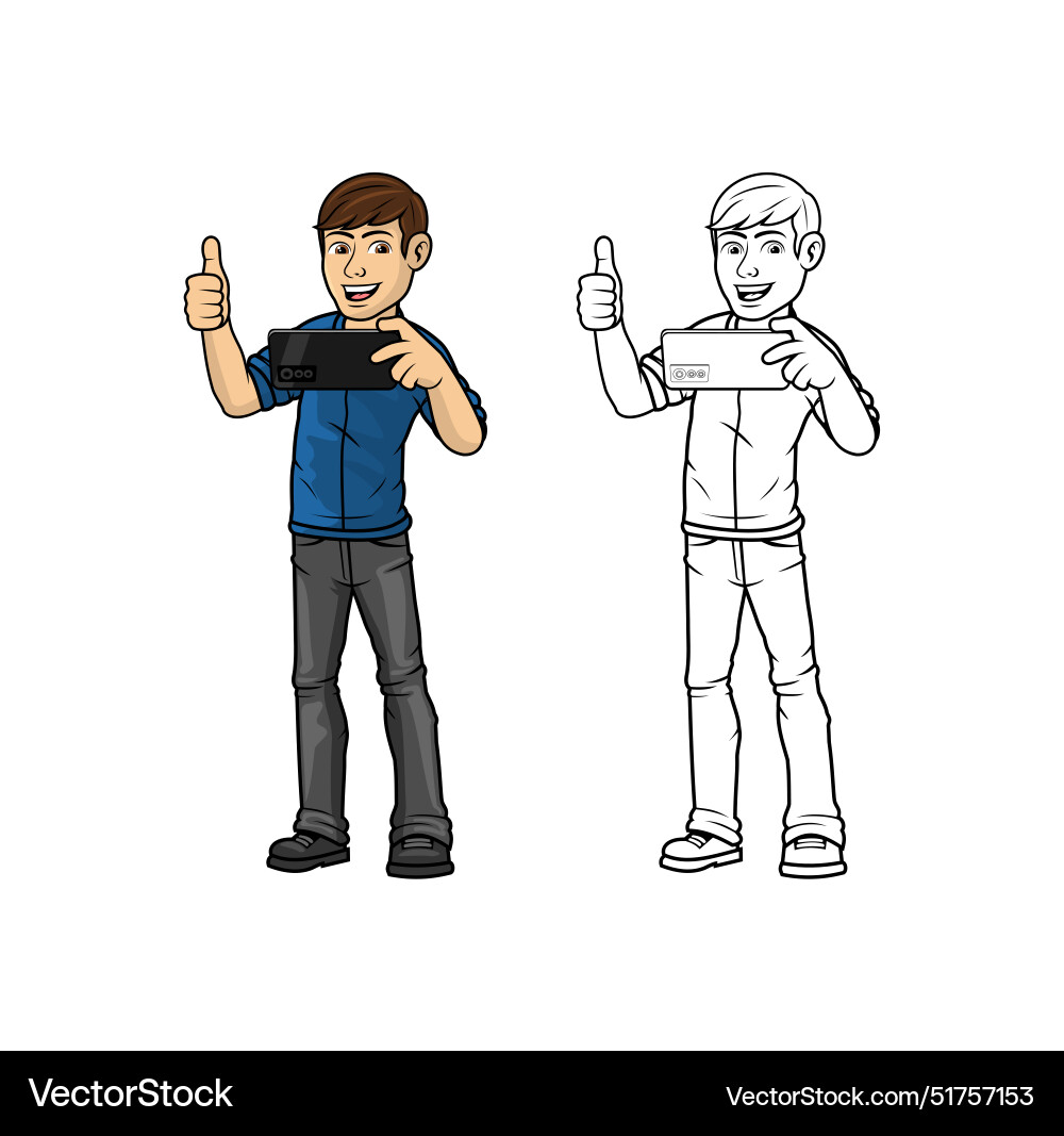 Boy character taking selfie cartoon Royalty Free Vector