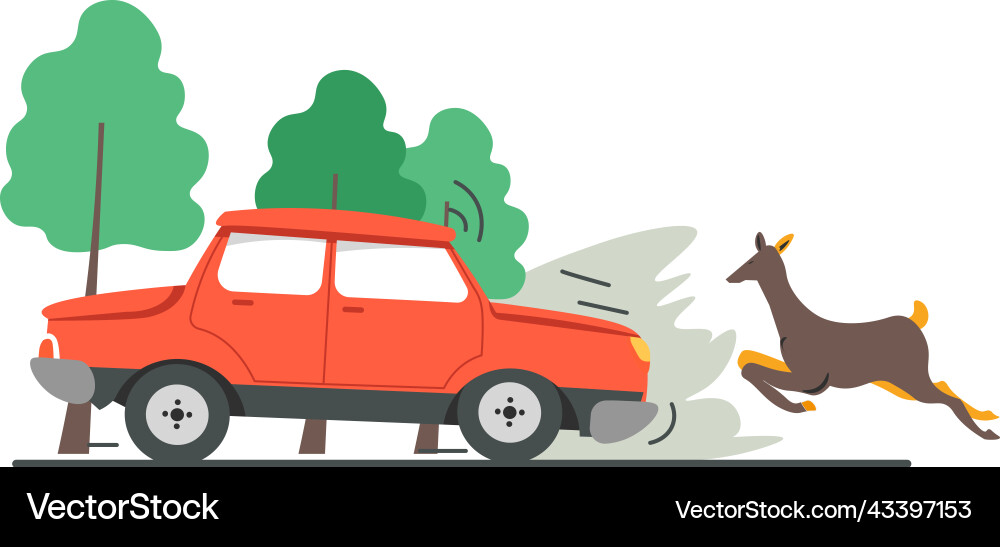 Car accident in wilderness hit running animal Vector Image